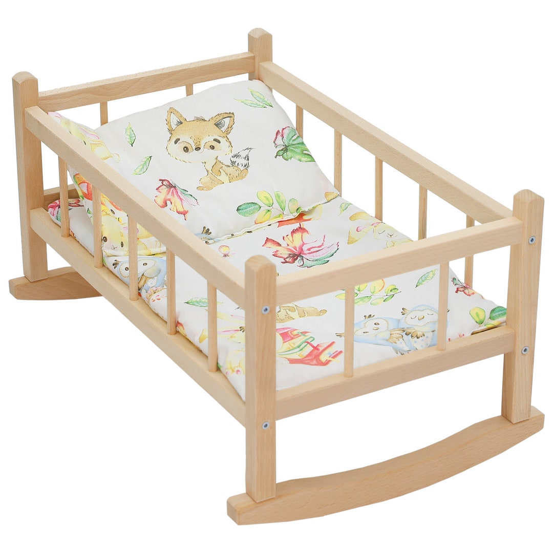 Large Wooden Rocking Bed Cot Crib Dolls and Bedding Set Baby - Etsy