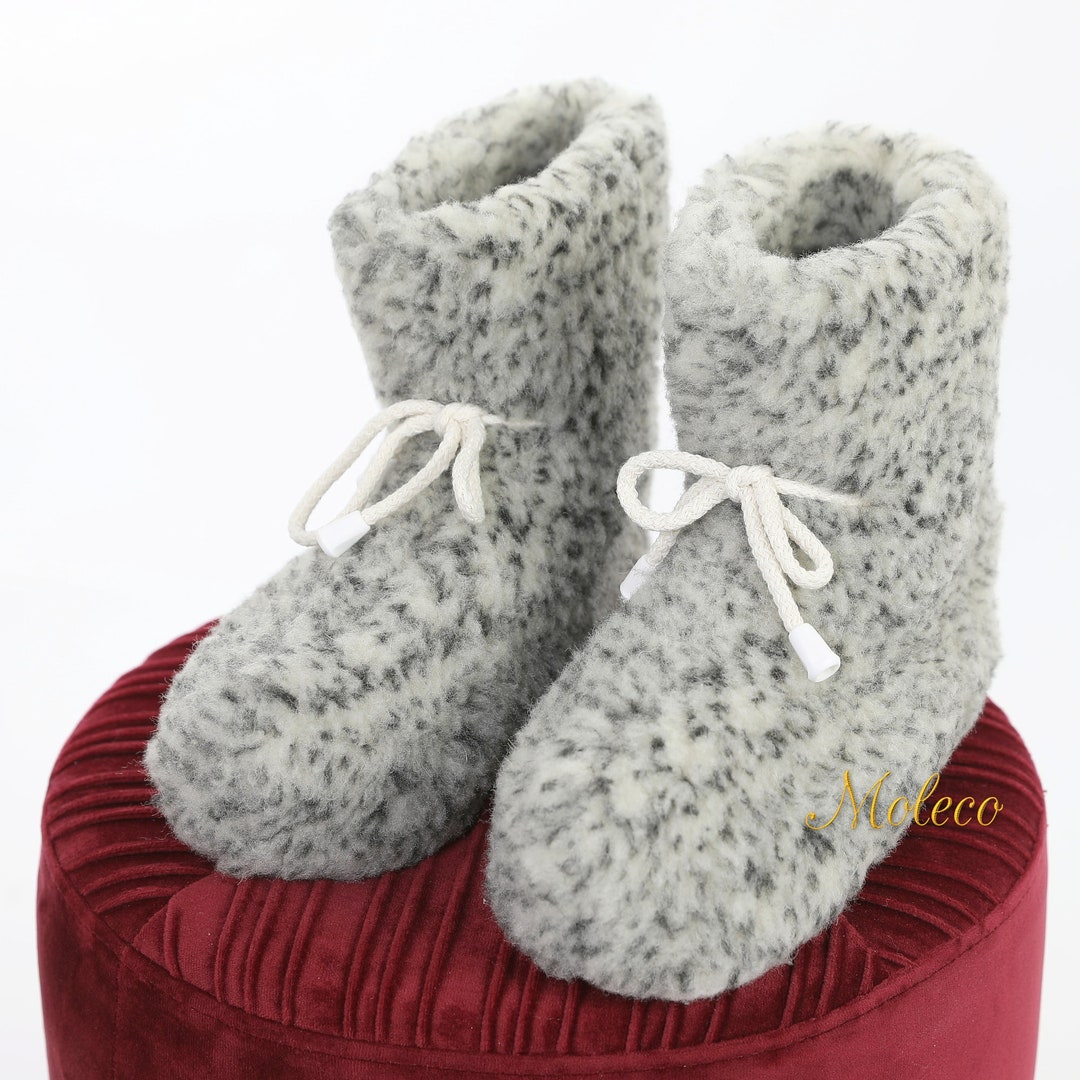 Natural Sheep Wool Boots Cozy Foot Slippers Sheepskin Womens. Non-slip ...