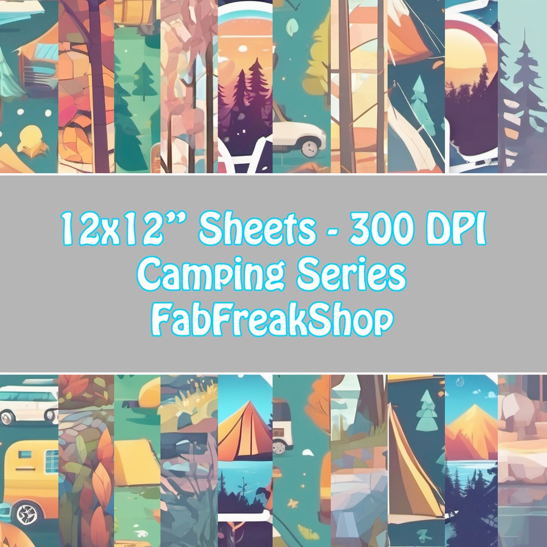 12x12" Scrapbook Paper, Camping Theme, Digital Download JPG, Clipart ...