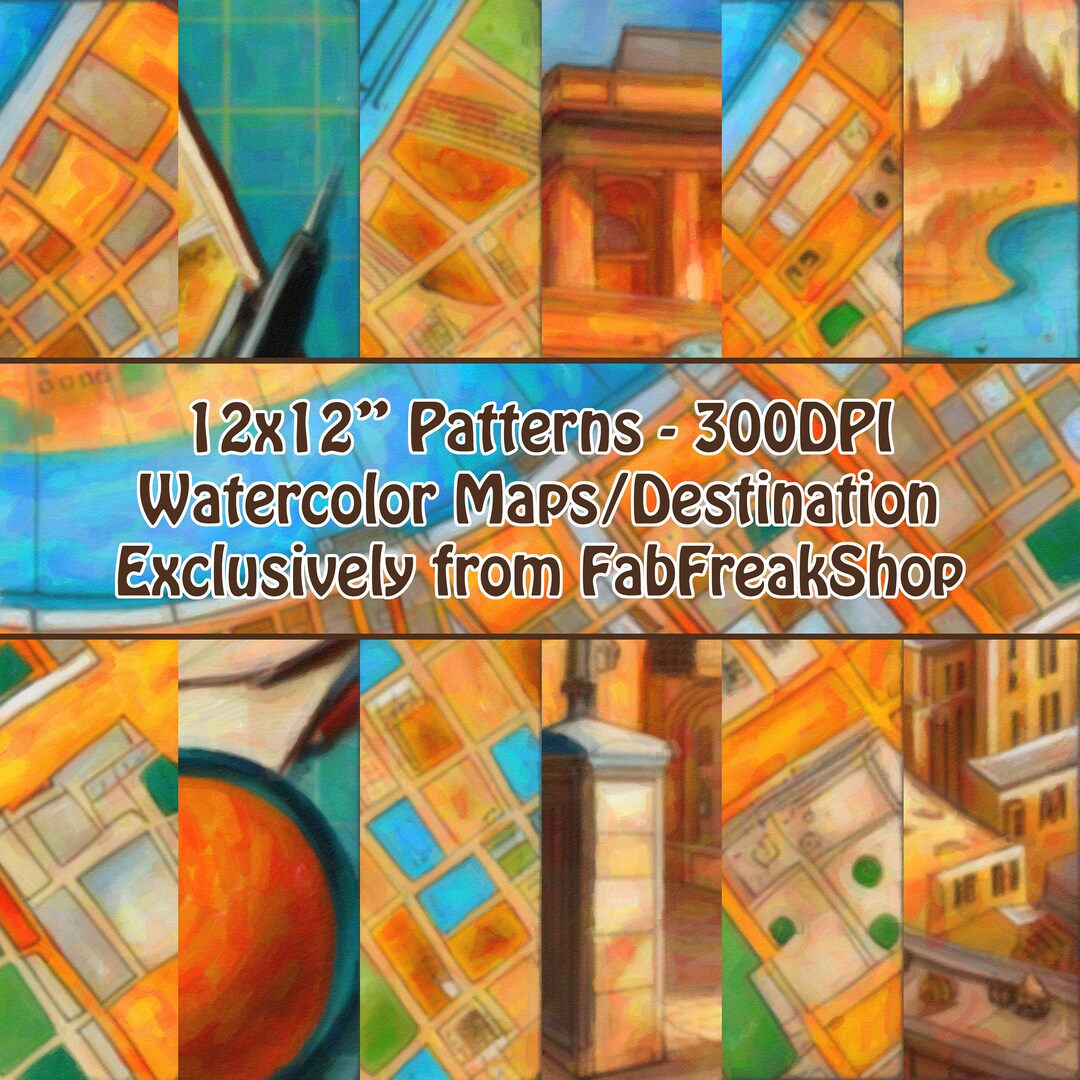 Scrapbook Paper With 6 Maps Destination Watercolor. Digital - Etsy