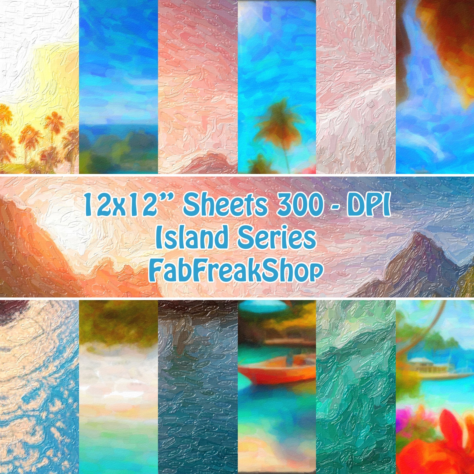 Scrapbook Paper With 6 Island Texture and Watercolor. Digital Paper ...