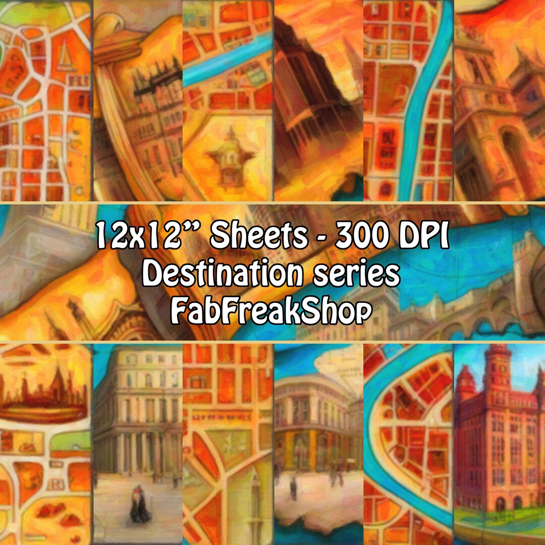 12x12" Scrapbook Paper, Destination Vacation Theme, Digital Download ...