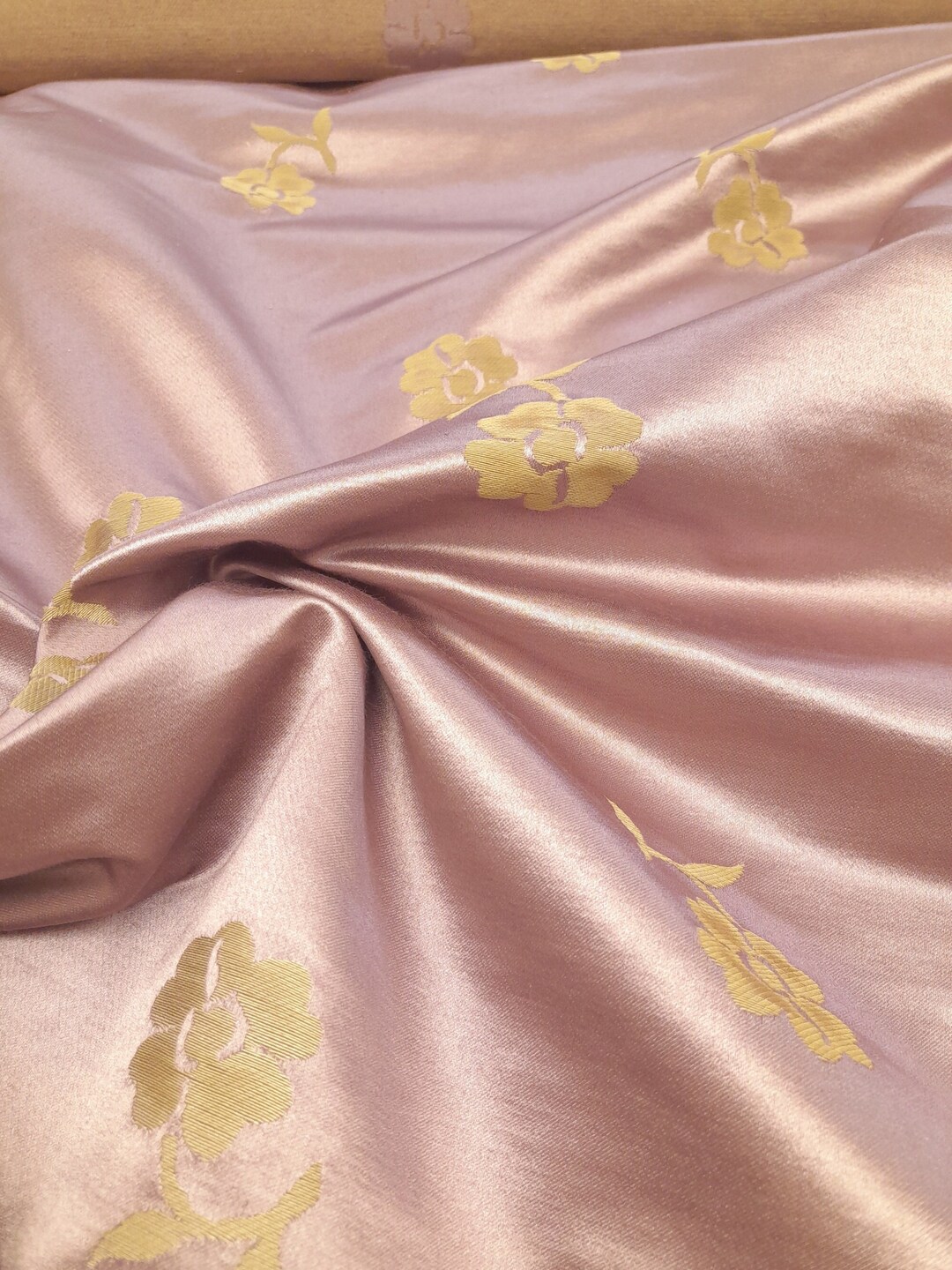 Antique Pink Damask Satin With Golden Flowers, Ideal for Historical ...