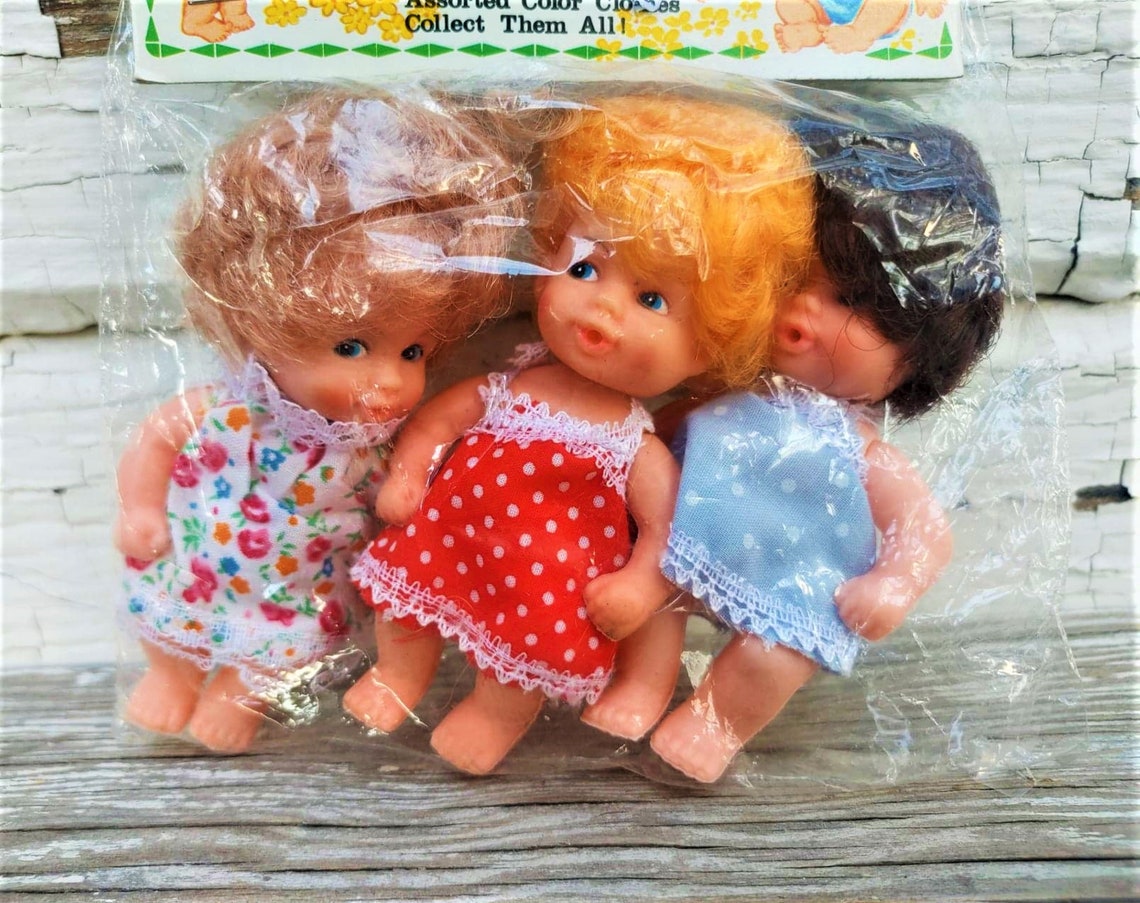 Vintage Baby Dolls 1970s Toys Set of 3 Miniature Dollhouse | Etsy