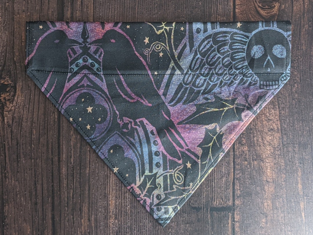 Raven Dog Bandana. Stained Glass Cathedral With Corvids on Fabric. Gift ...