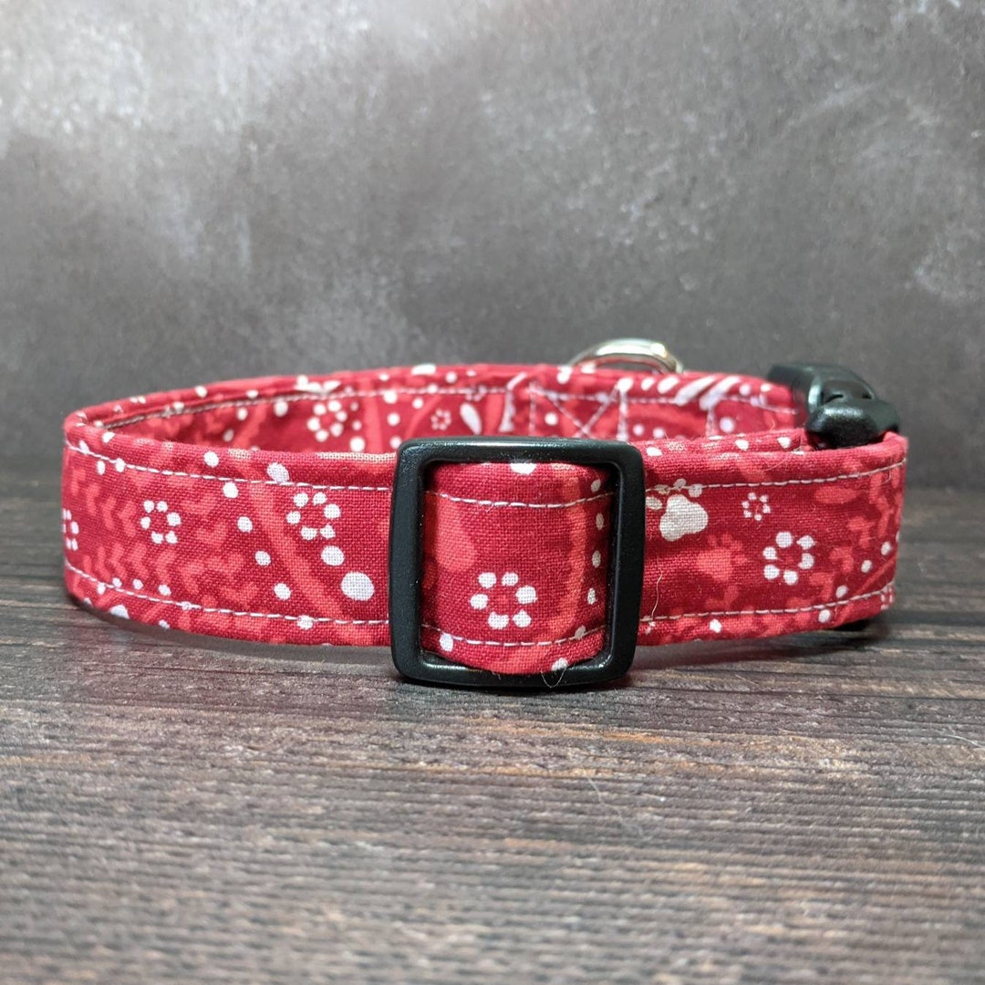 Red Paisley Dog Collar | Adjustable | Martingale Option | Fabric Collar ...