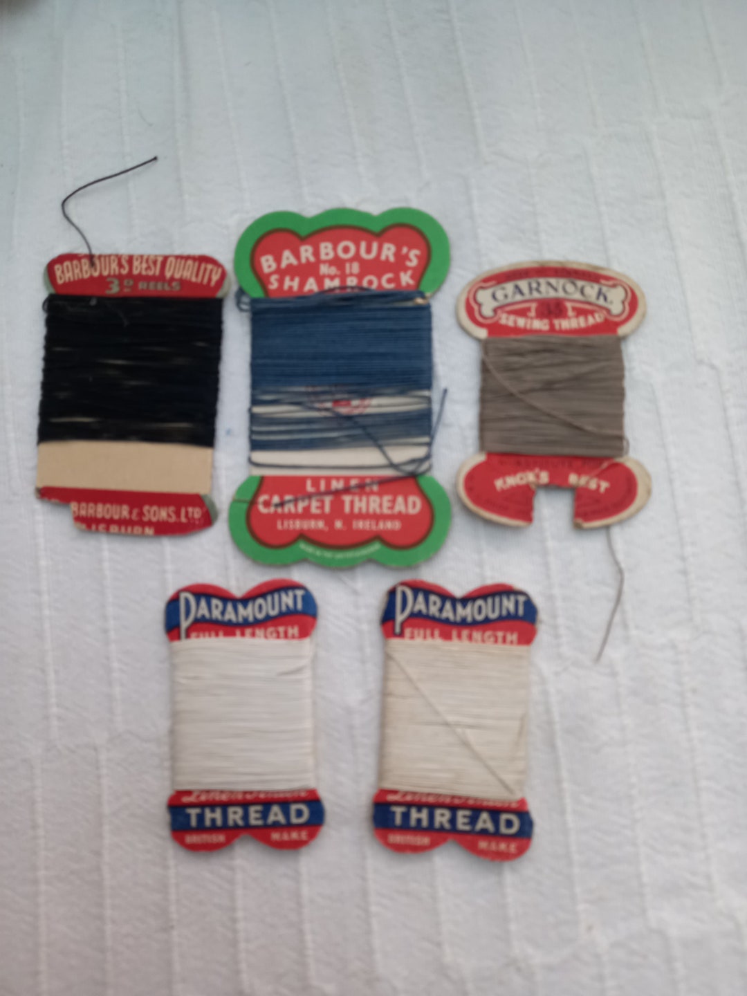 Five Vintage Cards Linen Sewing Thread - Barbour's, Garnock & Paramount ...