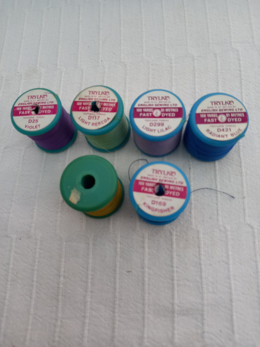 Six Vintage Blue Solid Plastic Reels of Dewhurst's Trylko 'terylene ...