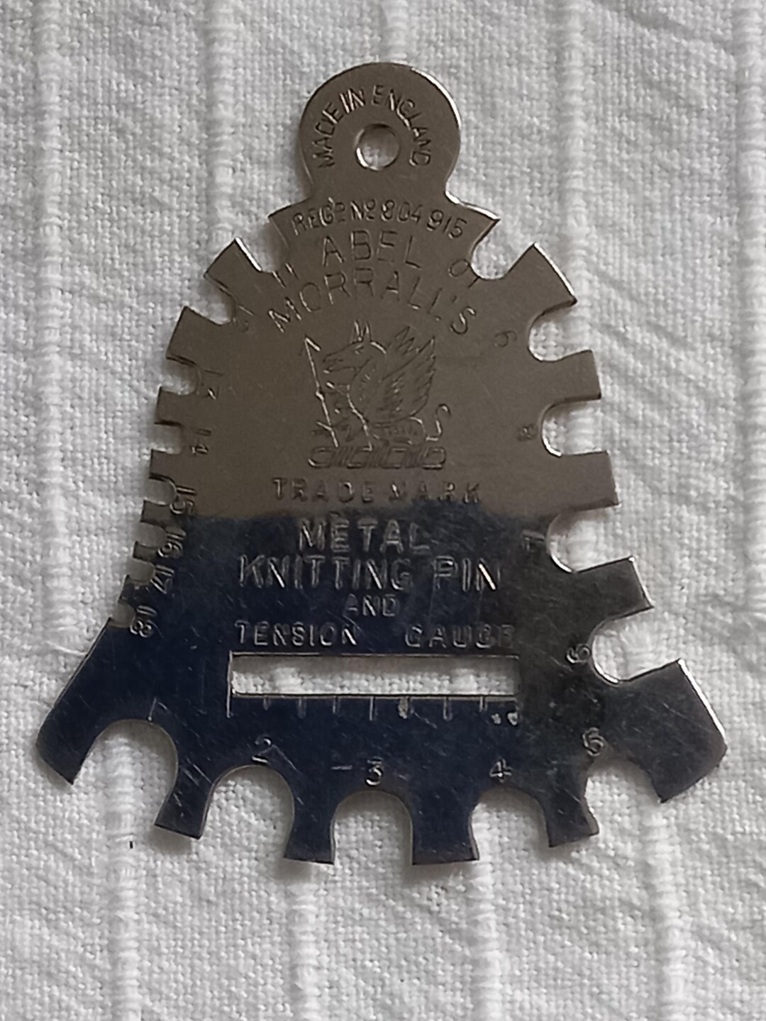 Abel Morrall's Metal Bell-shaped Knitting Needle Gauge. Measures Sizes ...