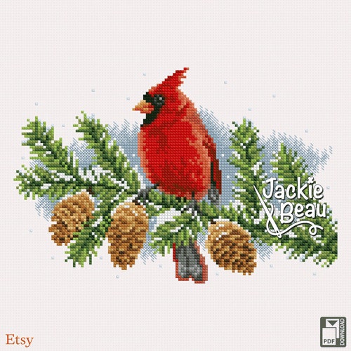 Cardinal Bird Modern Cross Stitch Pattern PDF Northern - Etsy