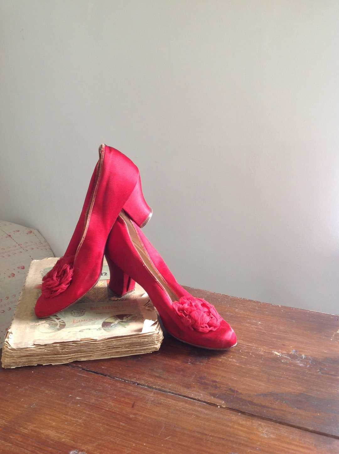 Wonderful Antique Silk Deep Red Shoes With Rosettes 1910s - Etsy