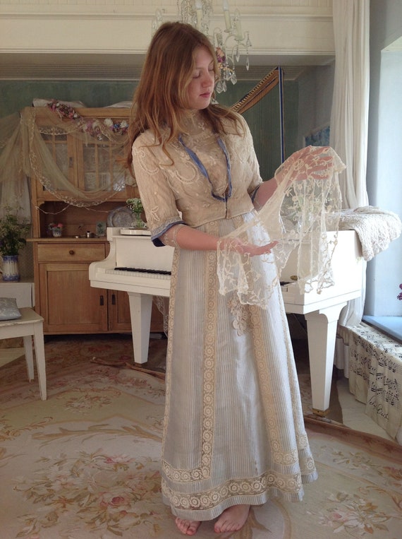 antique tulle lace bodice, late victorian - Gem