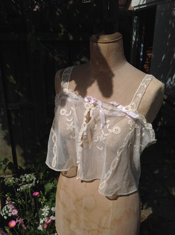 princess lace tulle top 1900s LARGE - Gem