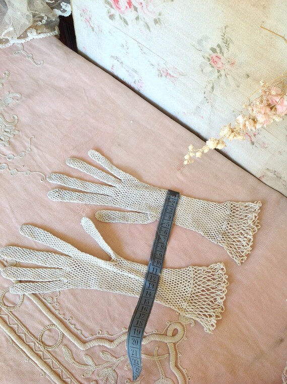 very old linen gloves for a child - Gem