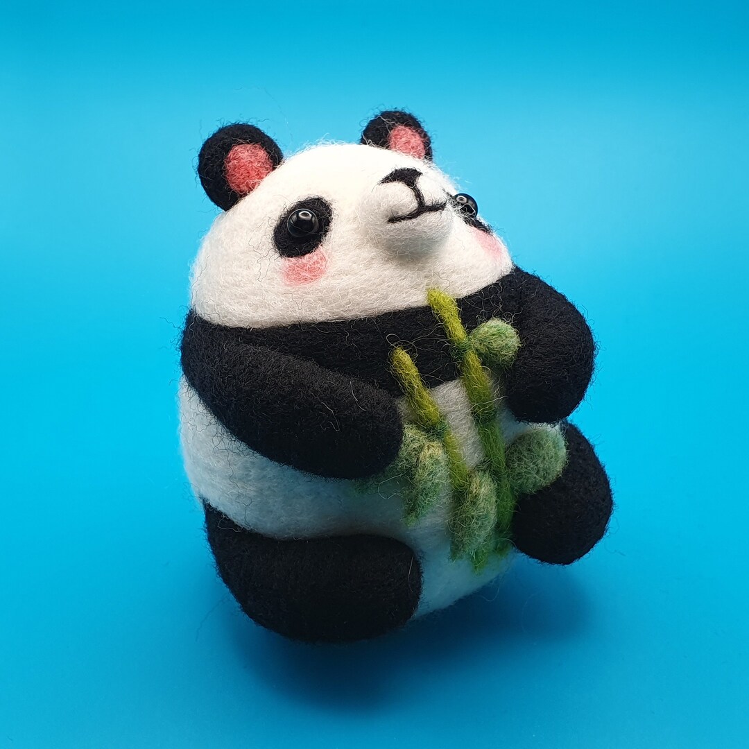 Needle Felted Panda With Bamboo / Handmade Wool Decoration / Needle ...