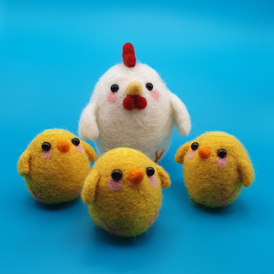 Mama Hen and Chicks / Handmade Needle Felted Decoration / Wool Felt Toy ...