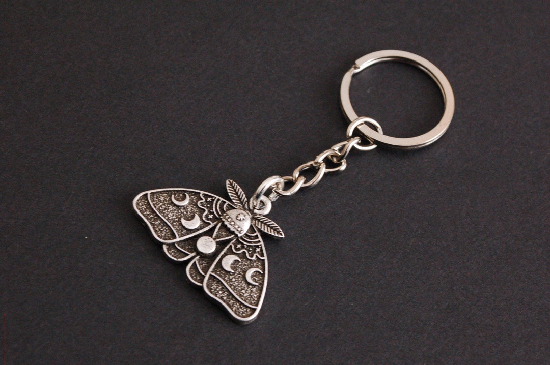 Silver Tone Moth Moon Phase Keyring Keyring Gift - Etsy