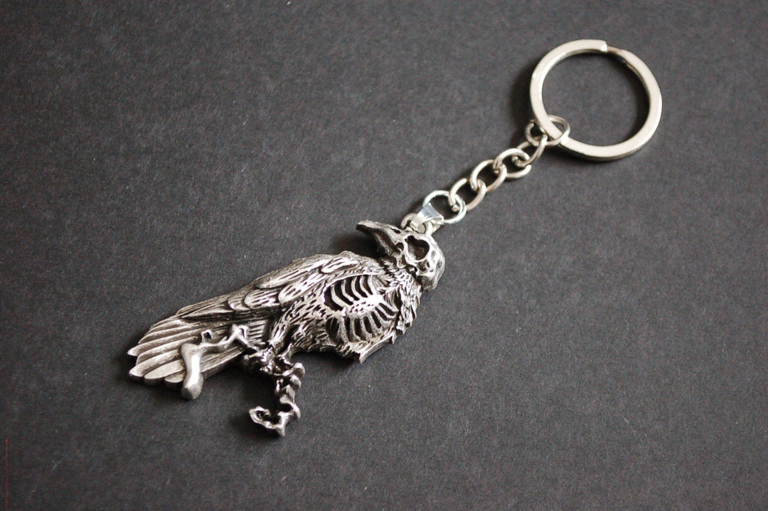 Silver Tone Viking Odin's Death Raven Keyring Keychain Skeleton Bones ...