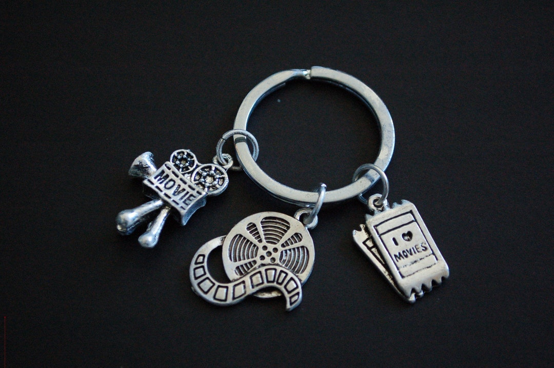 Movie Lover Cinema Camera Ticket Stubs and Movie Reel Keychain Keyring ...