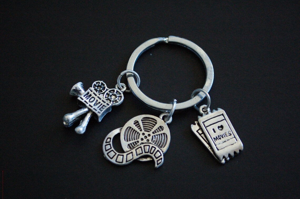 Movie Lover Cinema Camera Ticket Stubs and Movie Reel Keychain Keyring ...
