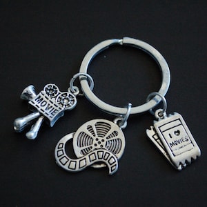 Movie Lover Cinema Camera Ticket Stubs and Movie Reel Keychain Keyring ...
