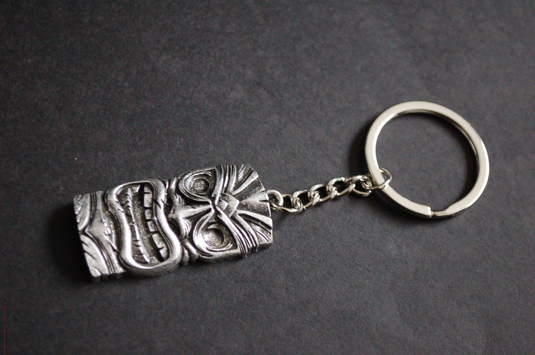 Silver Tone Celtic Hawaiian Totem Tiki Mask Keyring Keychain Gift Face ...