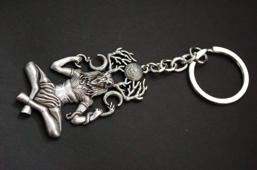 Baphomet Satan Demon Ram Goat Keyring Keychain Satanist Gift Moon ...