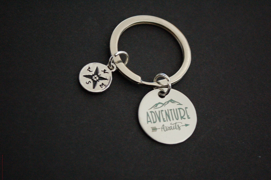 Adventure Awaits Compass Mountains Arrow Keychain Keyring - Etsy
