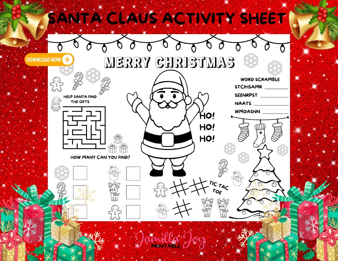 Printable Christmas Theme Coloring Sheet/santa Activity Sheet/christmas ...