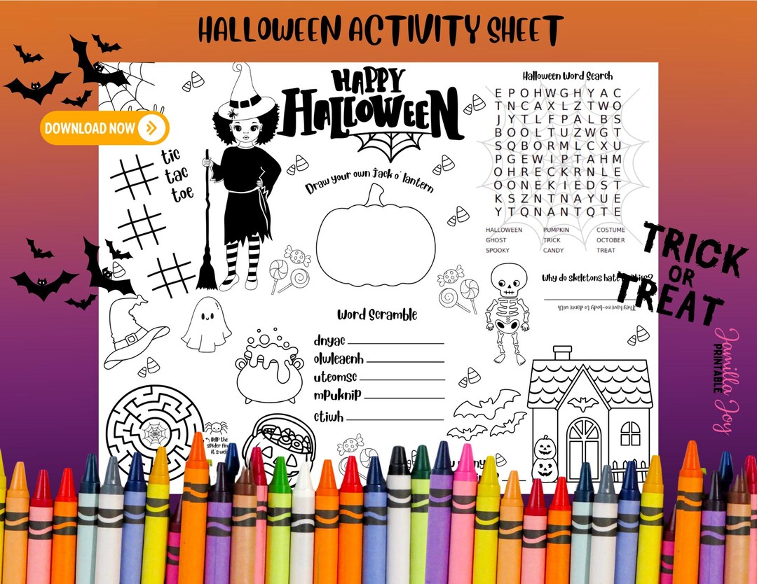 Halloween Activity Sheet/halloween Placemat/halloween Activity Sheet ...