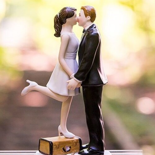 Romantic Wedding Cake Topper Standing on Suitcase Travel | Etsy