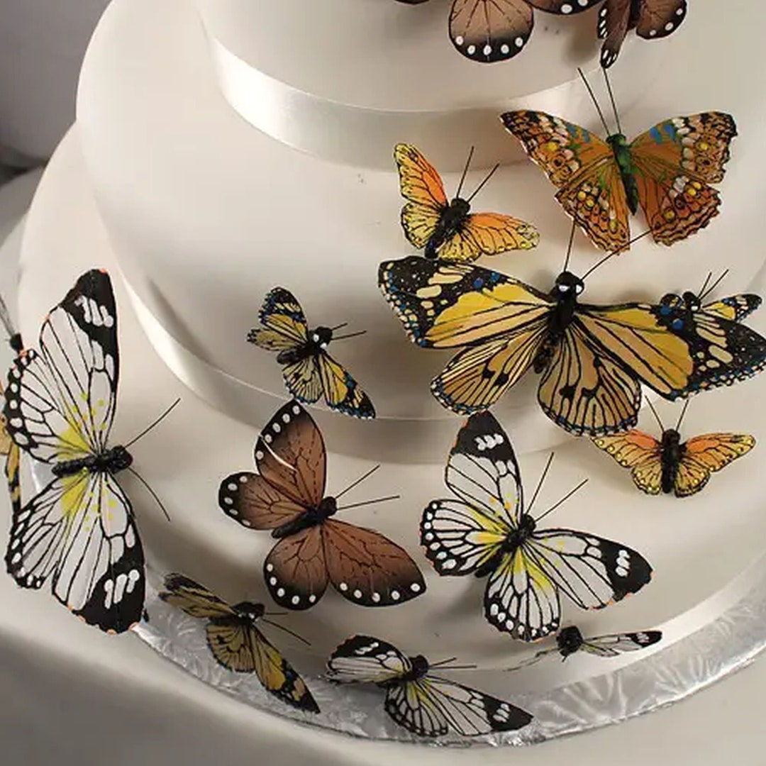 Butterfly Cake Topper Set - Brown Yellow Wedding Cake Cupcake ...
