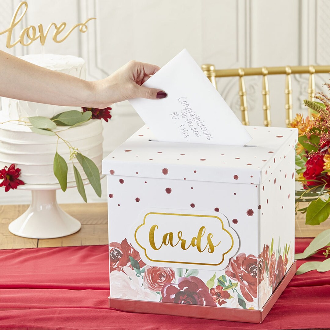 Wedding Card Box - Burgundy Floral Greeting Card Box for Reception Gift ...
