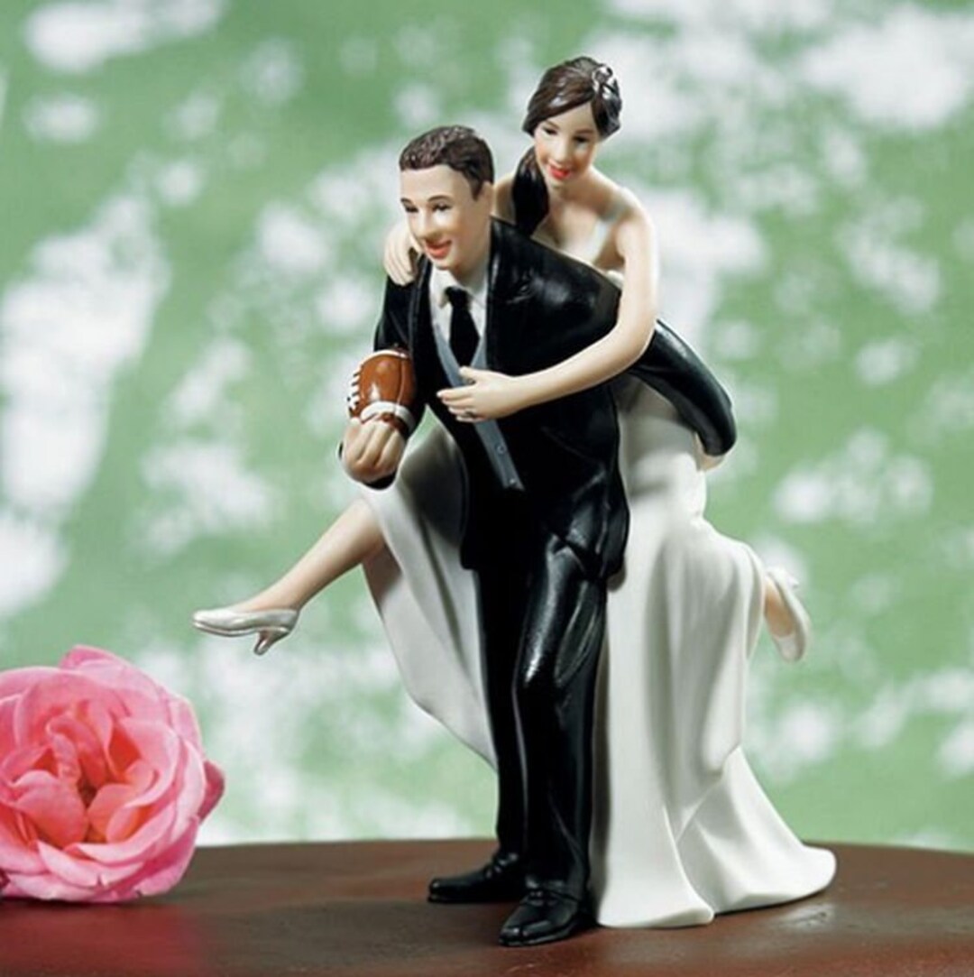 Football Wedding Cake Topper - Porcelain Couple Cake Top Reception ...