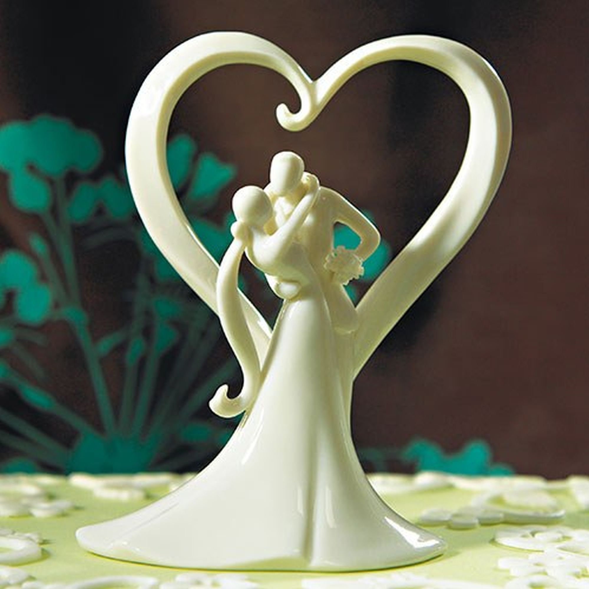 Wedding Cake Topper Porcelain Heart Stylish Embrace Couple Wedding Cake ...
