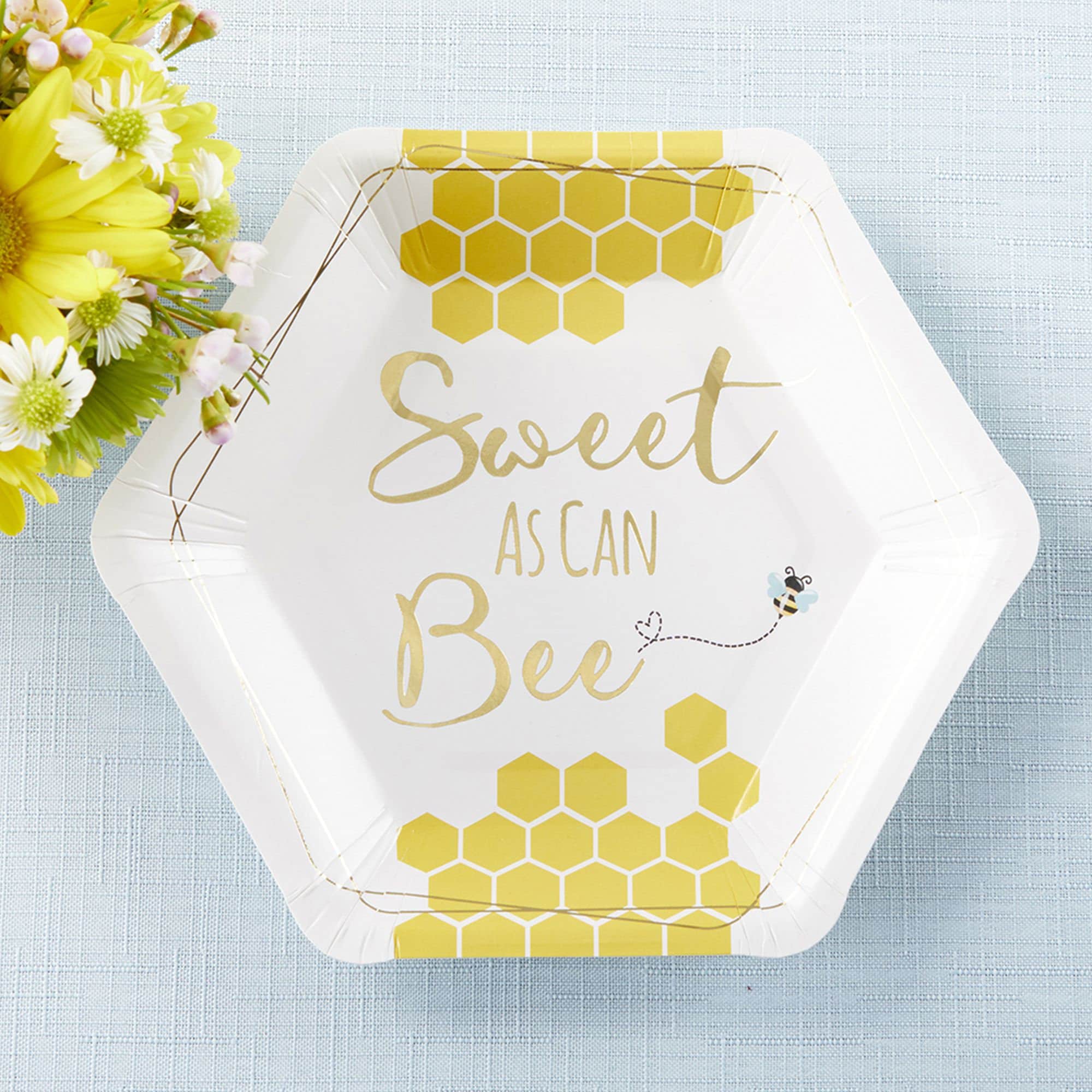 Baby Shower Dessert Plates - Set of 16 - 7" Sweet as Can Bee Yellow ...