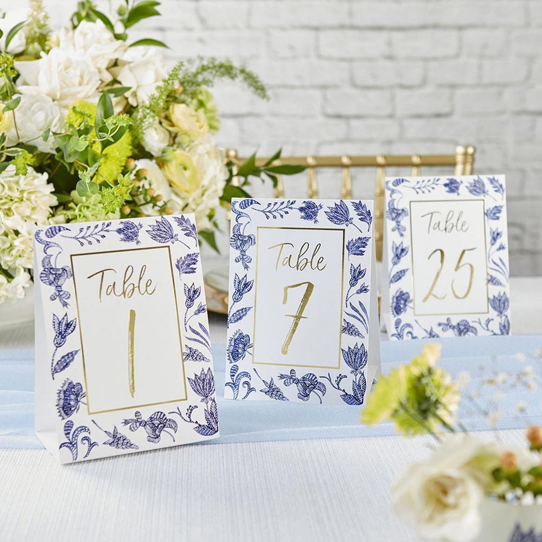 Blue Table Numbers 1-25 Tent Style Willow Floral Wedding Table Numbers ...