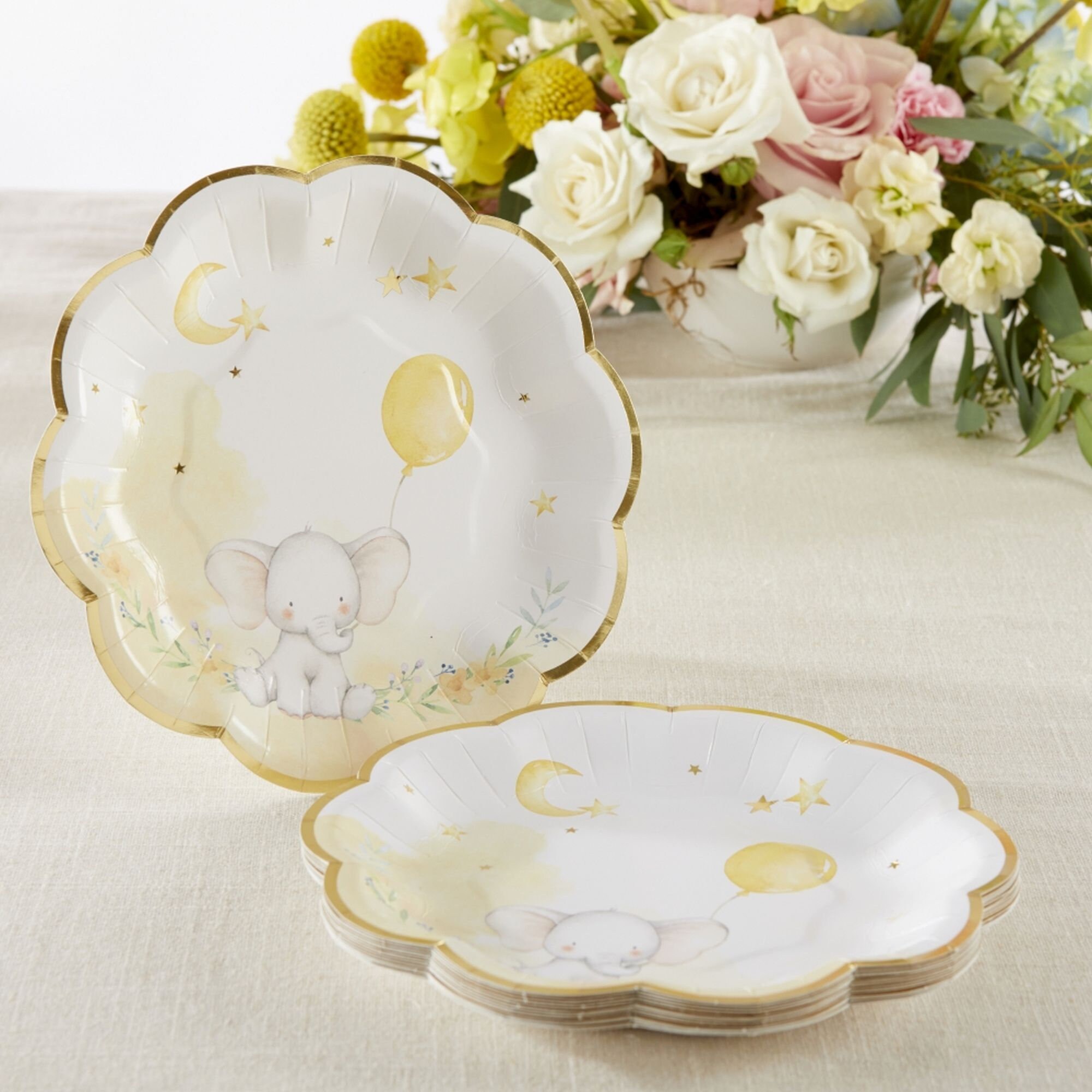 Yellow Elephant Plates Set of 16 7 Dessert Size Baby Shower or Birthday ...
