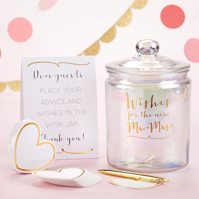 Wedding Wishes Jar - Glass Wish Jar With 100 Heart Shaped Cards - Guest ...