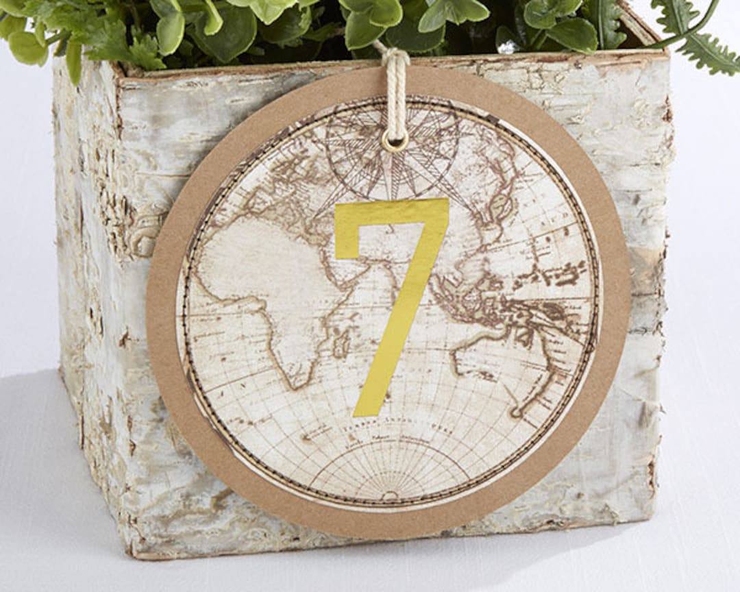 Gold Foil Travel Table Numbers – Vintage Map Wedding Decor (set of 18 ...