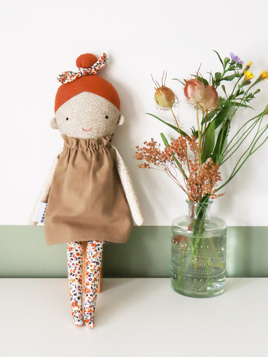 Millie Top Knot Girl / Freckle Ginger Hair Doll / Red Head / Textile ...