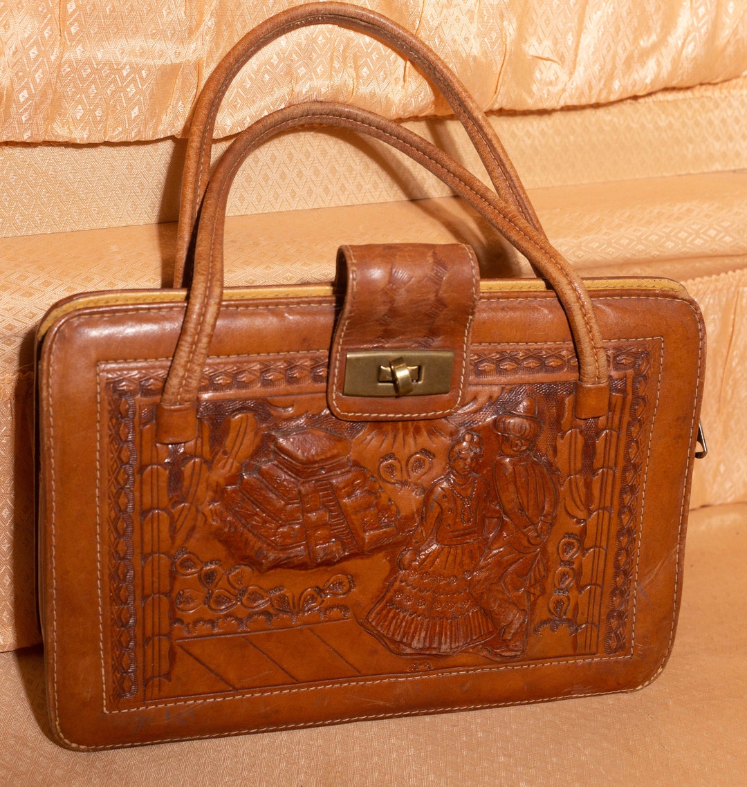 1970's Purse Vintage Hand Bag 70s Tooled Leather Satchel Purse - Etsy