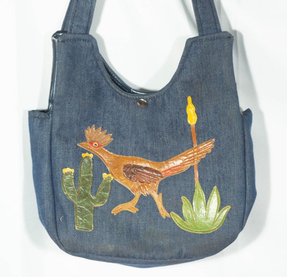 70s Jean Purse Vintage Denim Shoulder Bag Roadrunner Cactus - Etsy