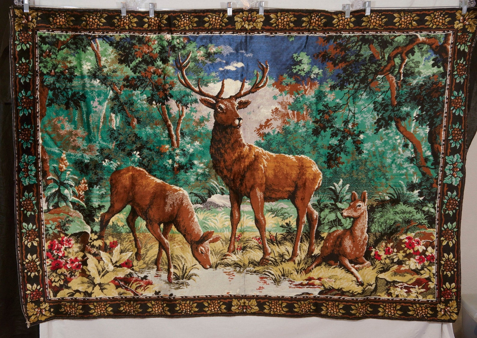 1970's Deer Tapestry Vintage Wall Hanging BIG Textile Stag | Etsy