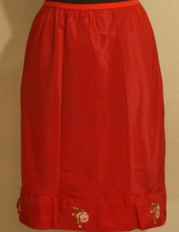 1960's Half Slip Vintage Lingerie 60s Slip Bright Red… - Gem