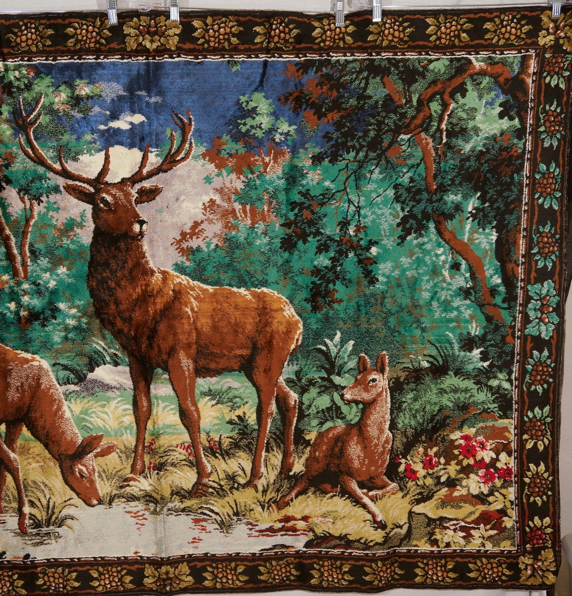1970's Deer Tapestry Vintage Wall Hanging BIG Textile Stag | Etsy