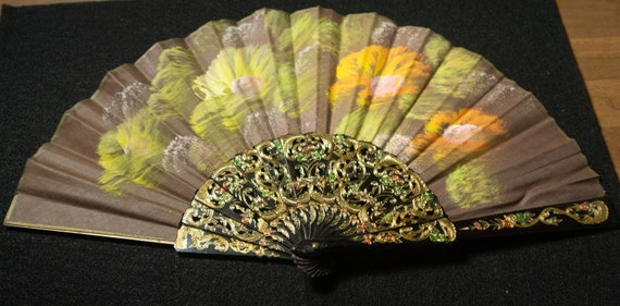 Vintage Hand Fan Folding Fan Art Decor Hand Painted F… - Gem