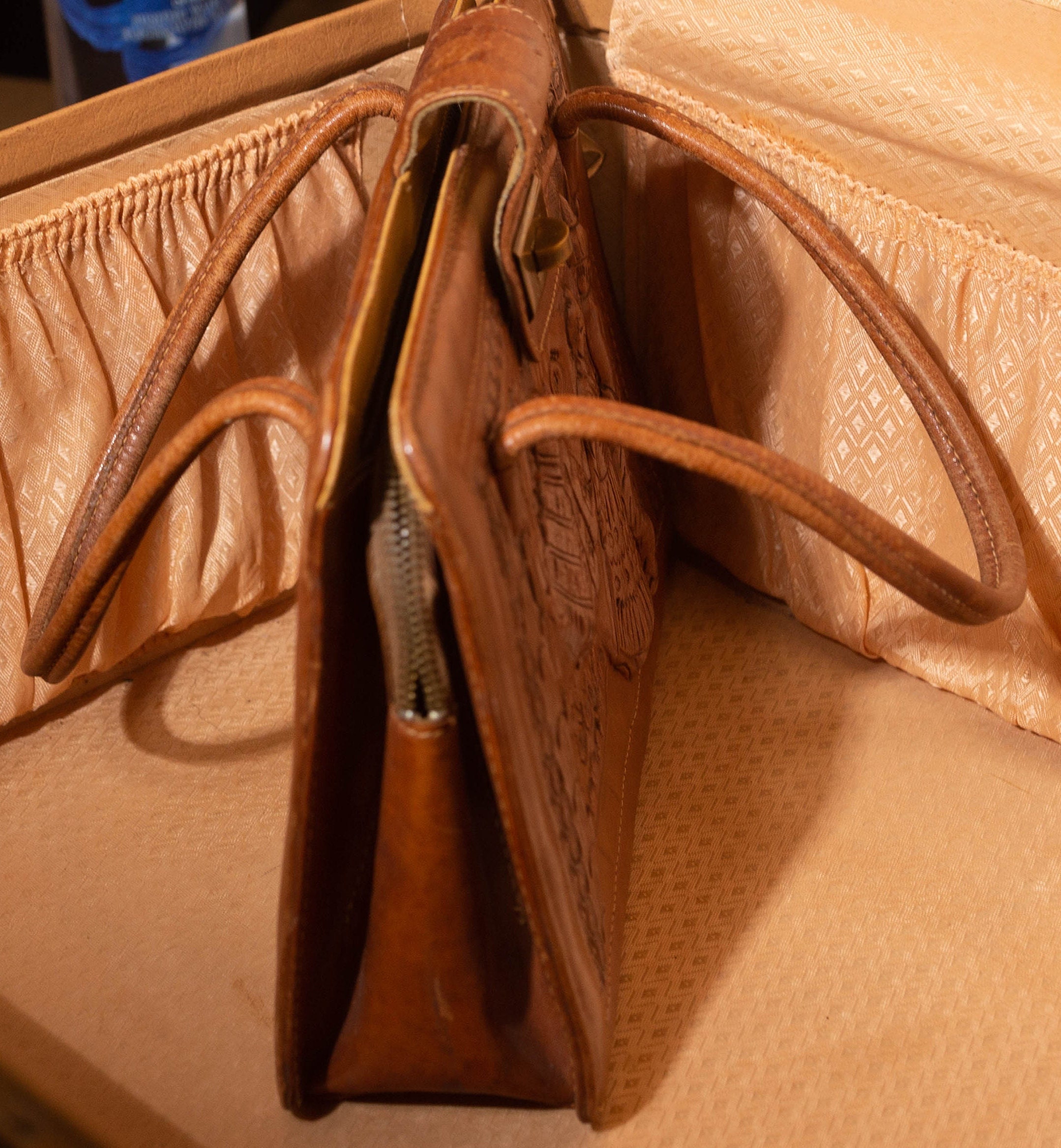 1970's Purse Vintage Hand Bag 70s Tooled Leather Satchel - Etsy