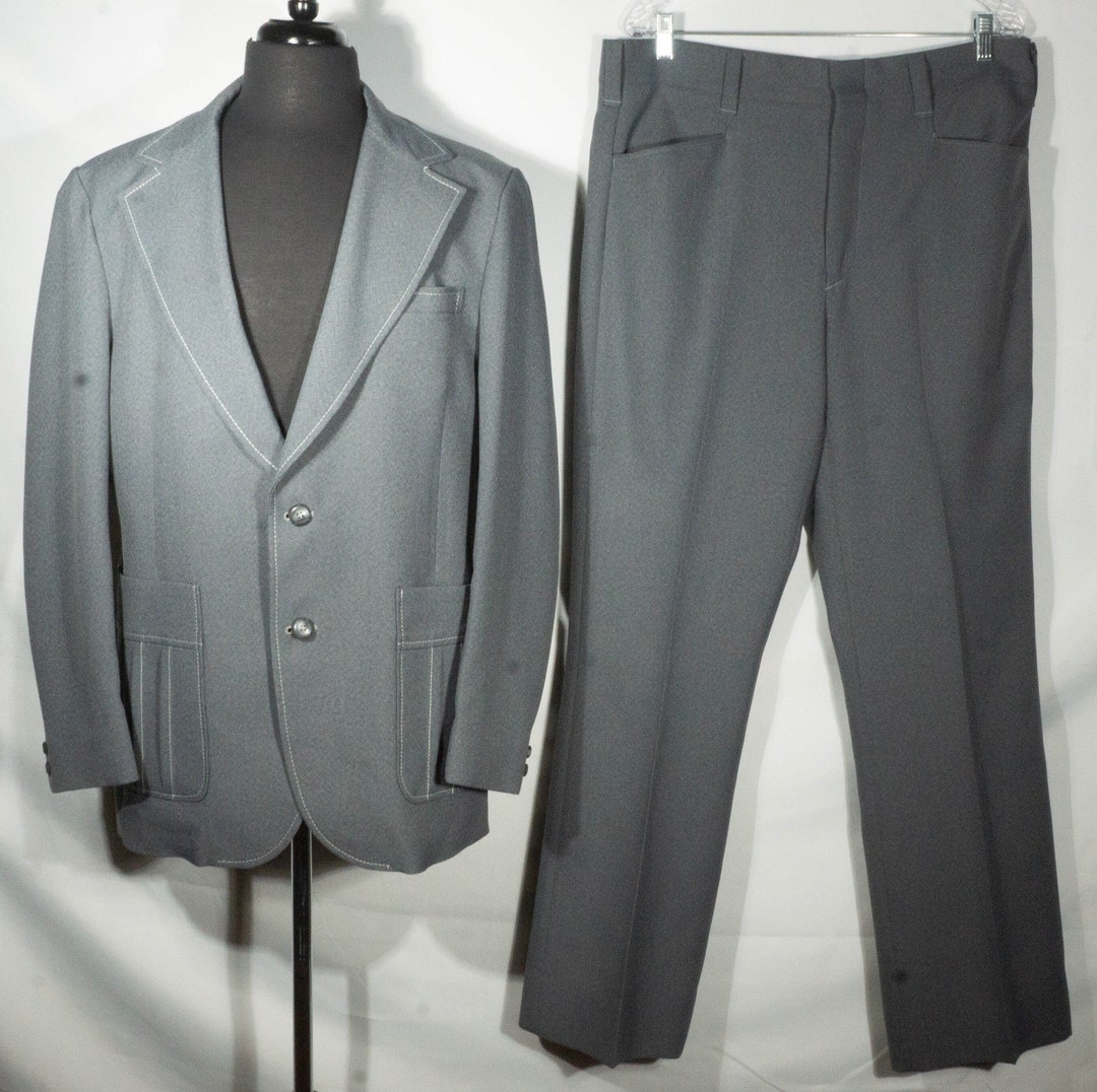 Vintage Suit 70s 80s Trousers Blazer Jacket Gray 2 Piece PULSE, the ...