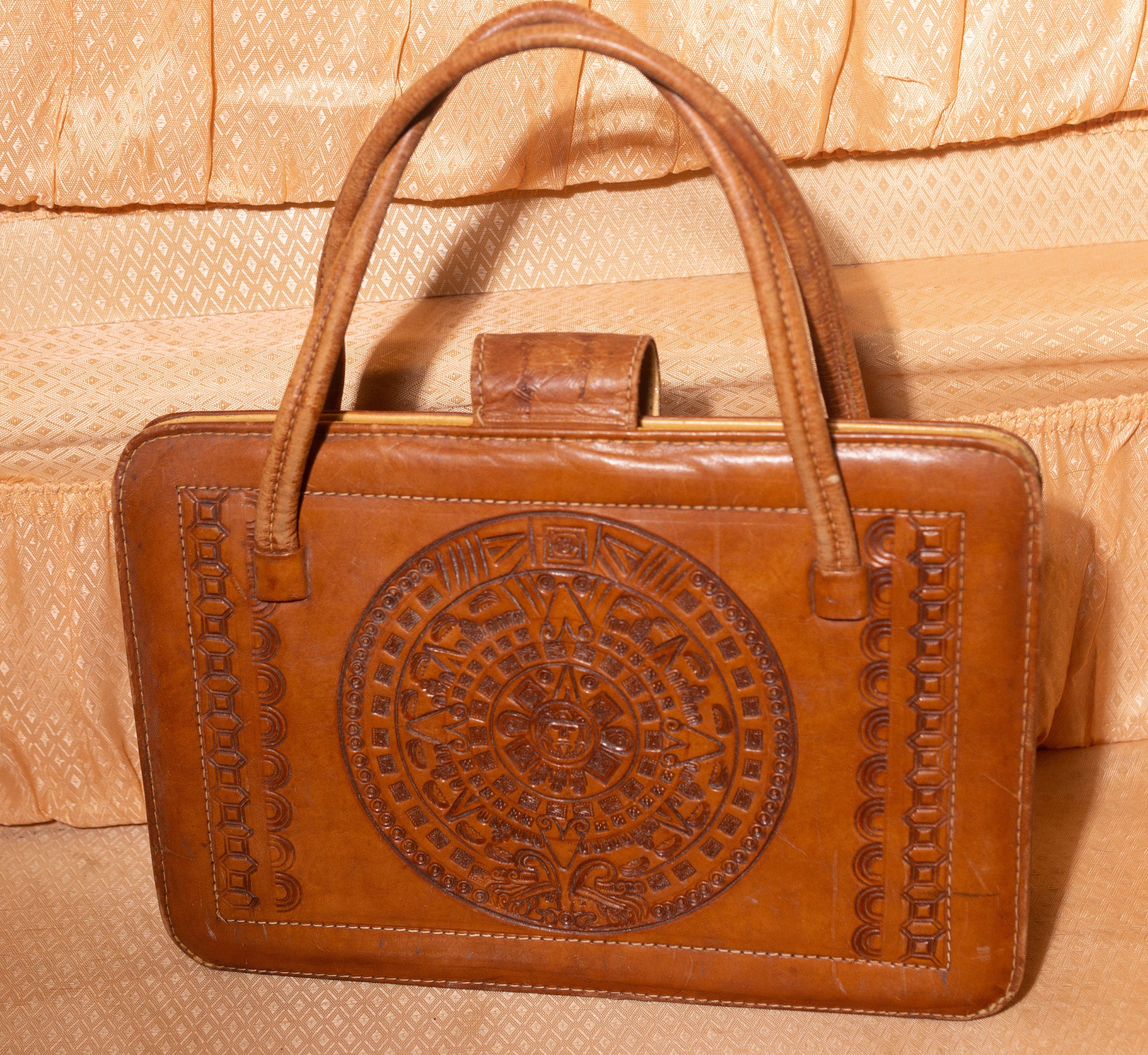 1970's Purse Vintage Hand Bag 70s Tooled Leather Satchel - Etsy